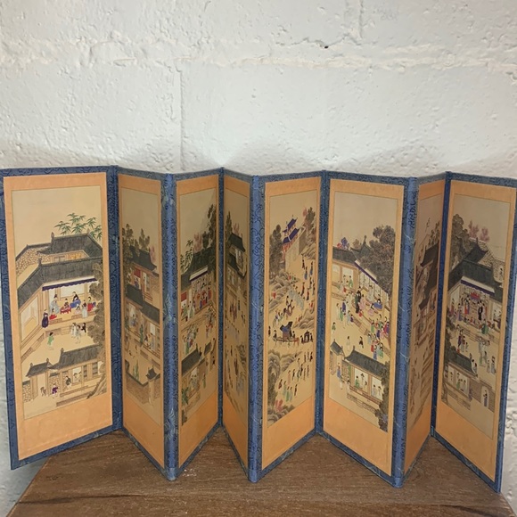 Vintage | Accents | Korean Traditional Folk Art Mini 8 Panel Folding ...